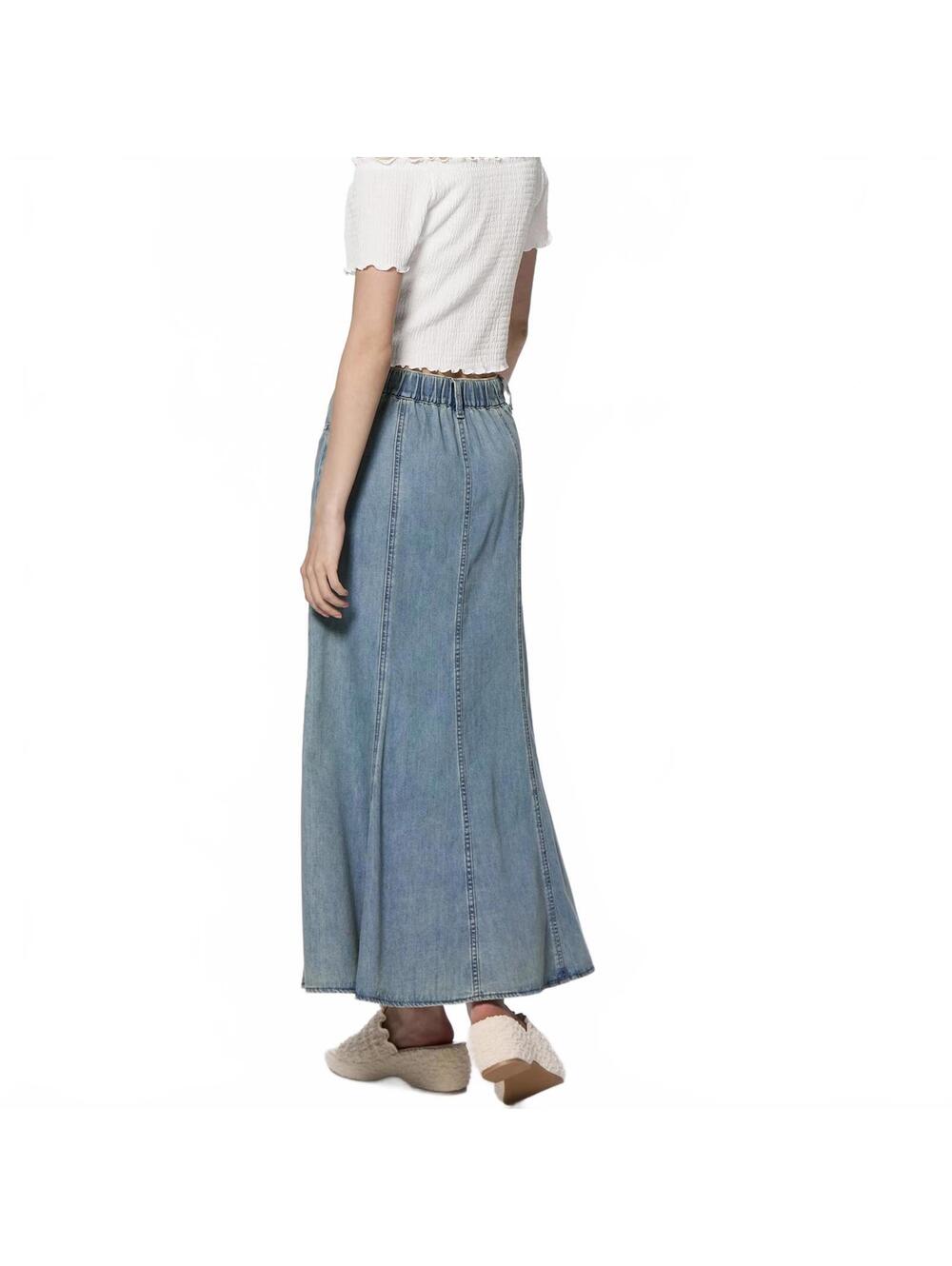 Uniqlo | Skirts | Uniqlo Gu Light Denim Flared Maxi Skirt Blue Xs ...